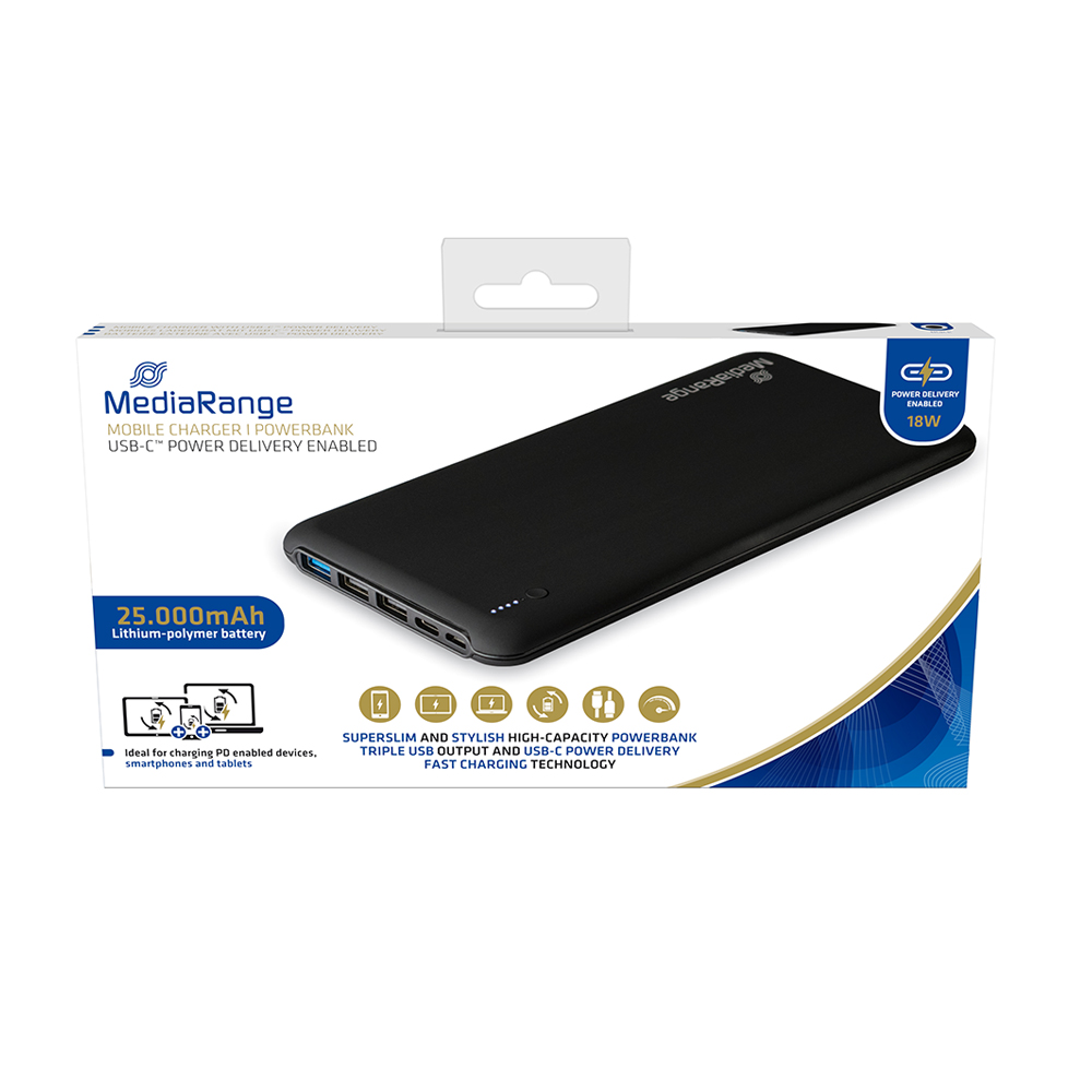 MediaRange MR754 Power Bank 25000mAh 18W με 3 Θύρες USB-A και Θύρα USB ...